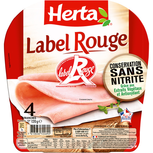 HERTA Jambon Label Rouge x4 conservation sans nitrite- 120g | Croquons ...